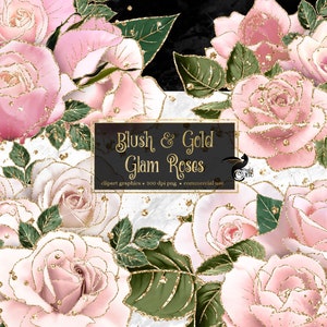 Blush and Gold Glam Rose Clip Art Digital Instant Download - Etsy