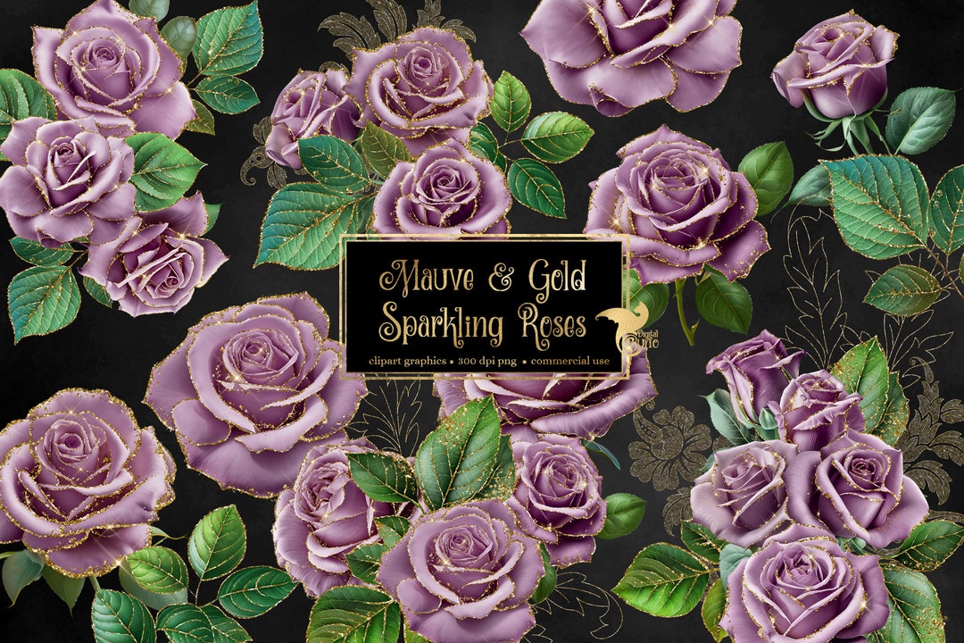 Mauve and Gold Glitter Roses Clip Art (digital Download) - Etsy