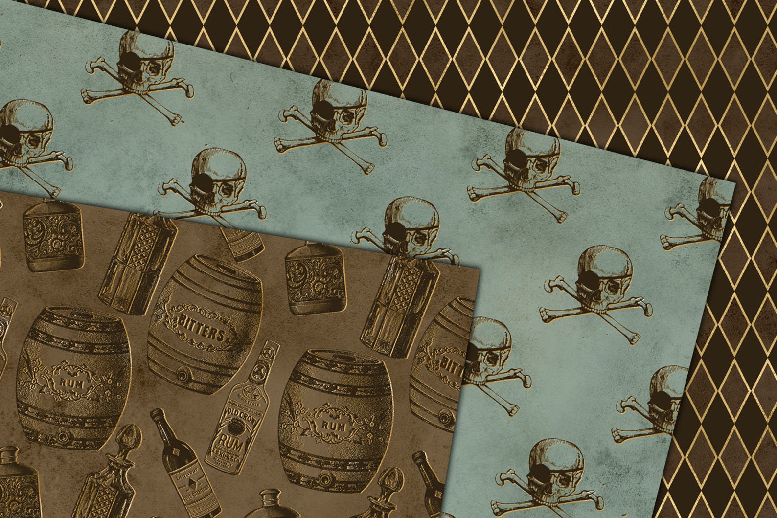 Golden Pirate Digital Paper Seamless Antique Nautical - Etsy