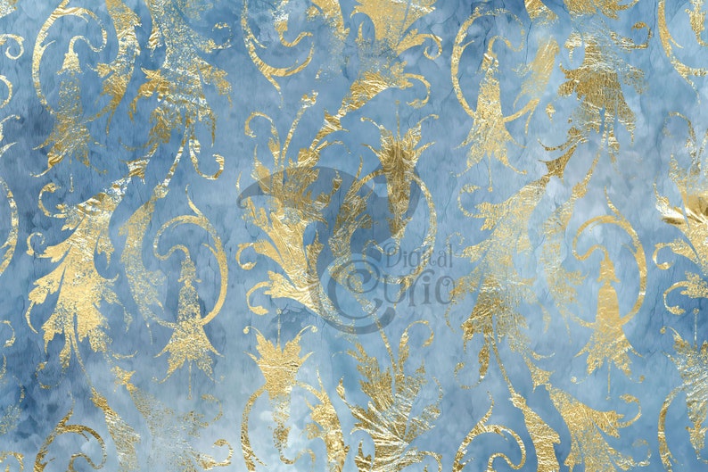 Grunge Blue and Gold Digital Paper, Floral Damask (digital Download) - Etsy