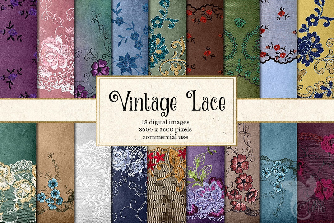 Vintage Lace Digital Paper, Retro Lace Backgrounds, Printable Scrapbook ...