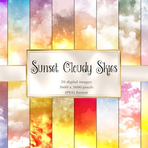 Sunset Cloudy Skies Digital Paper, Ombre Backgrounds Instant Download ...