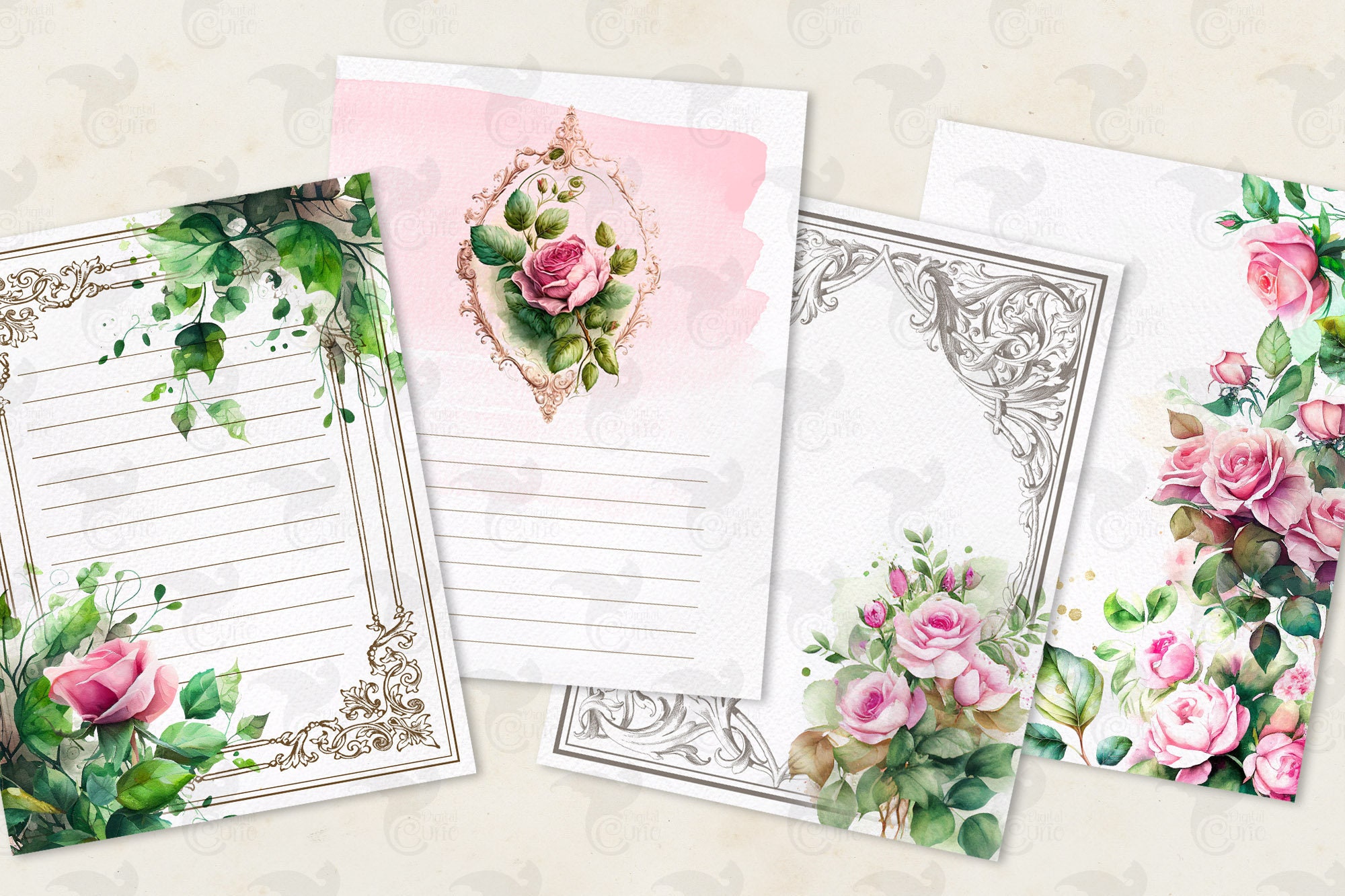 Pink Watercolor Rose Digital Paper Printable Junk Journal - Etsy