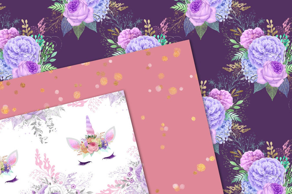 Spring Unicorn Digital Paper Seamless Pink and Purple | Etsy
