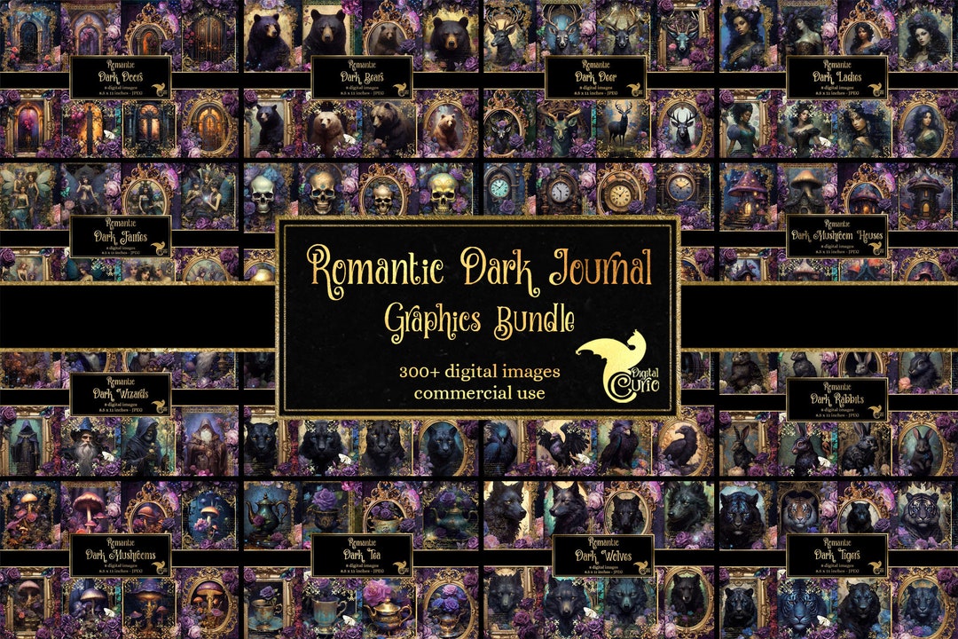Romantic Dark Journal Graphics Bundle, Discount Fantasy Digital Paper ...