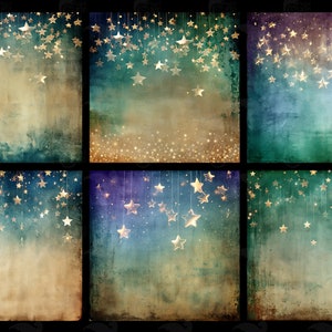 Gold Starry Grunge Digital Paper, Golden Starry Night Digital Papers ...