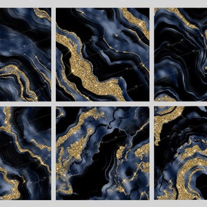 Navy Gold Glitter Agate Digital Paper, Seamless Backgrounds (digital ...