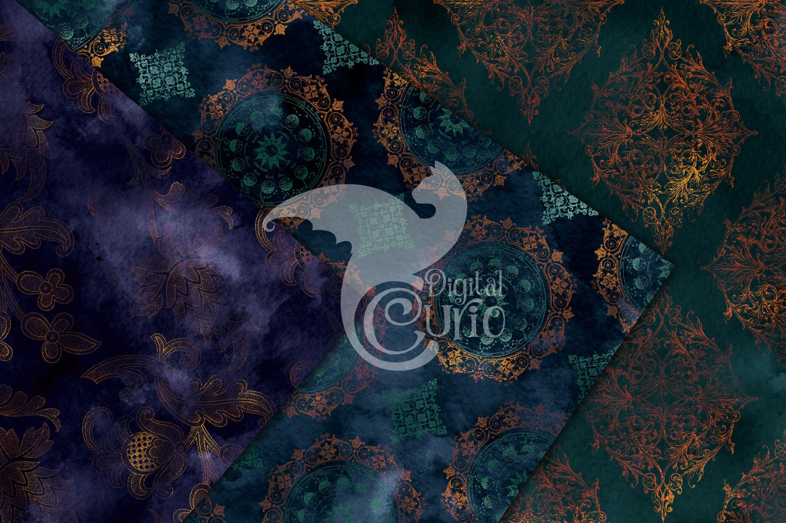 Watercolor Copper Damask Digital Paper Seamless Patina - Etsy