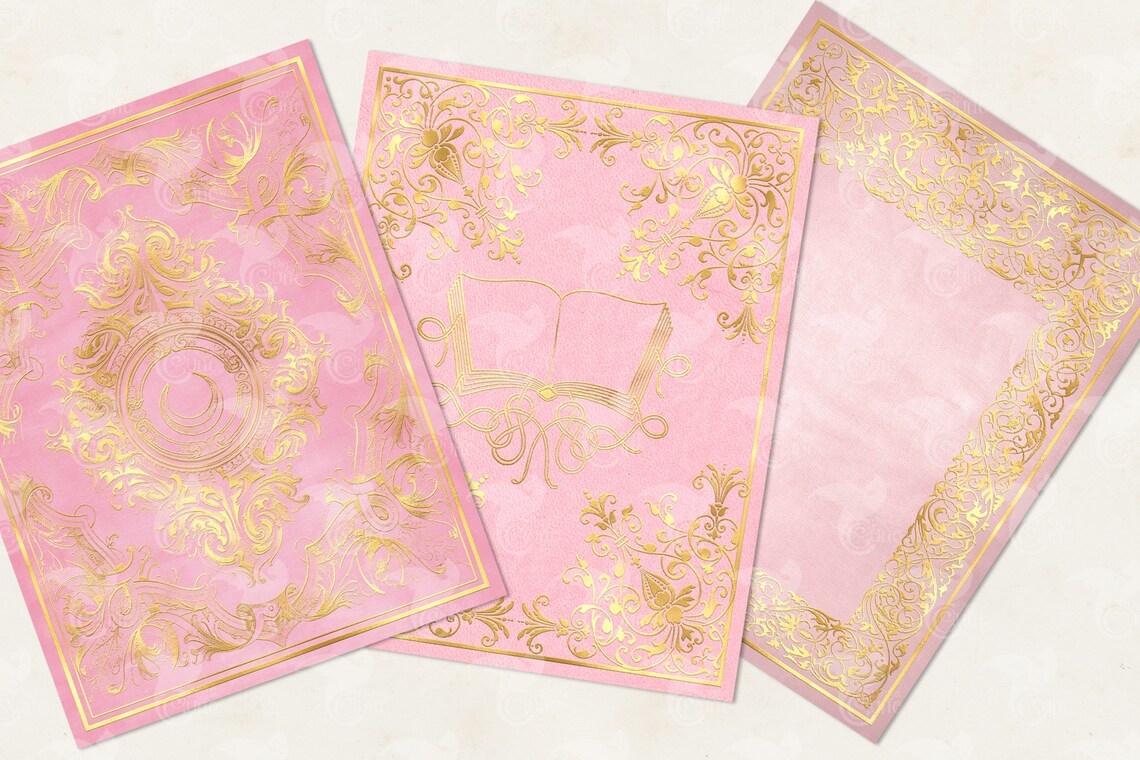 Gilded Pink Book Covers Printable Decorative Gilded Book | Etsy