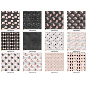 Blush and Charcoal Floral Digital Paper, Rustic Seamless Patterns With ...