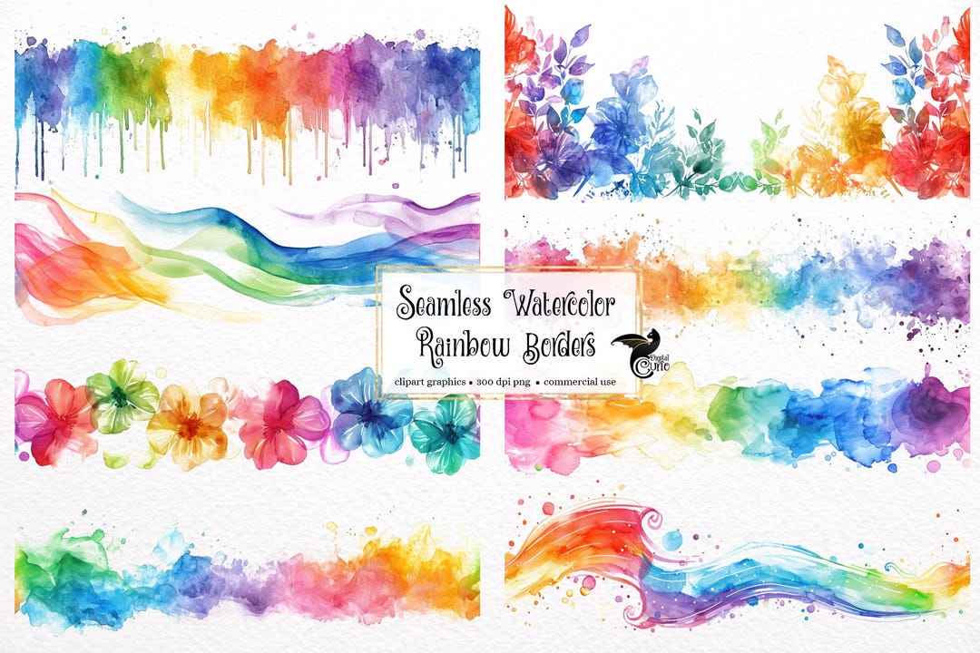 Seamless Watercolor Rainbow Borders - Digital Instant Download Clip Art ...