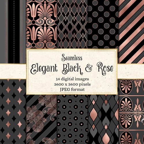 Elegant Black and Rose Gold Digital Paper Seamless Gold Foil - Etsy
