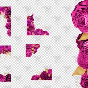 5x7 Hot Pink and Gold Floral Overlays for Invitations, Planners ...