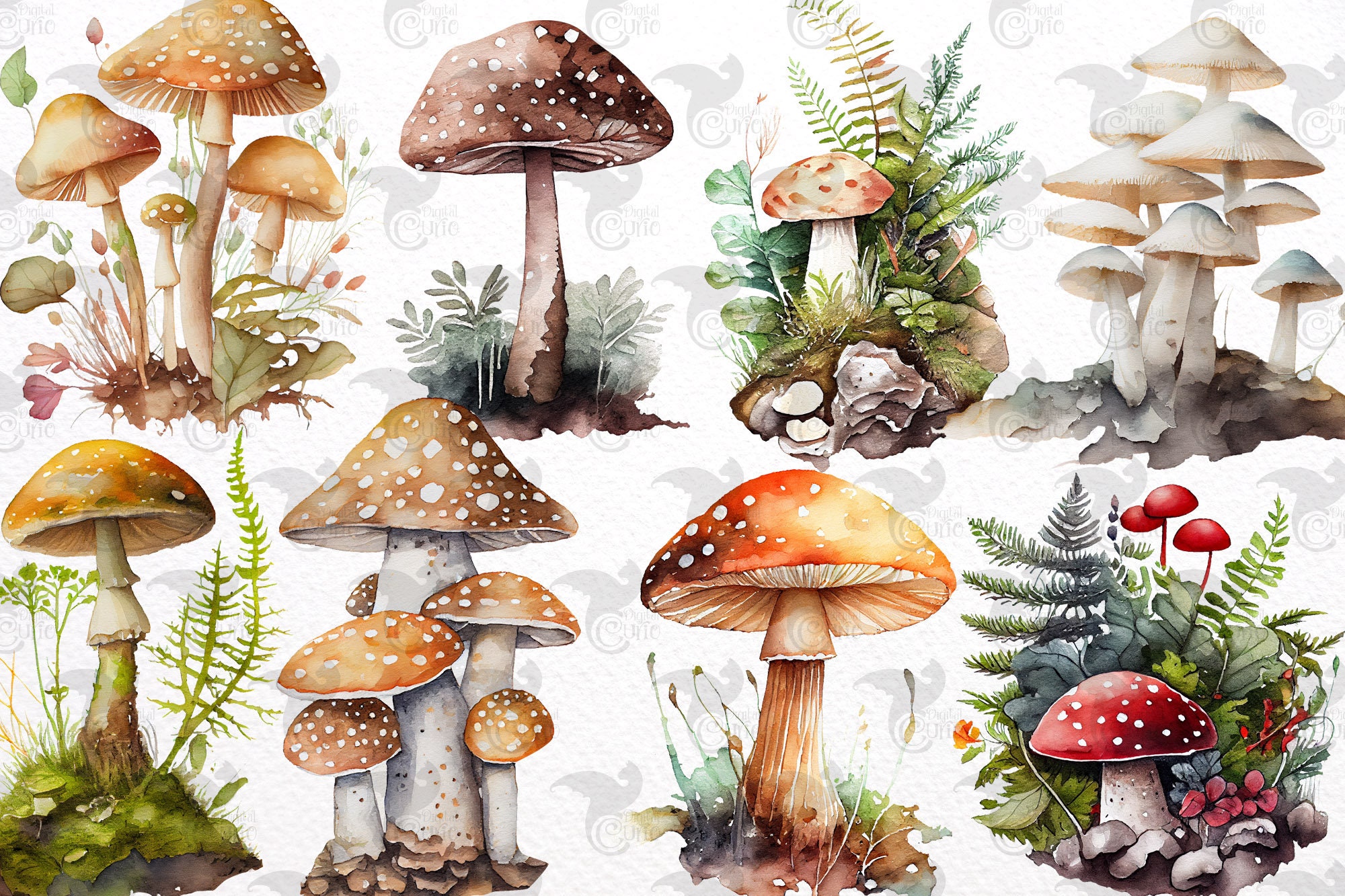 Watercolor Mushrooms Clipart Cute Forest Nature Toadstool - Etsy Canada