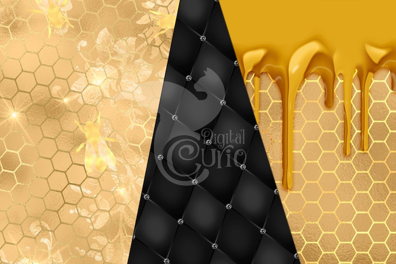 Glam Honeycomb Digital Paper, Gold Bee Seamless Patterns (digital ...