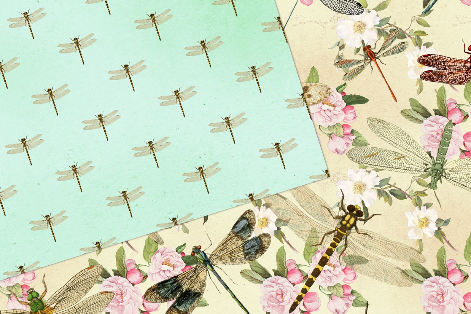 Vintage Dragonfly Digital Paper Seamless Patterns Antique | Etsy