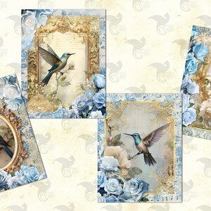 Romantic Blue Hummingbirds Journal Paper, Cottagecore Notebook Digital ...