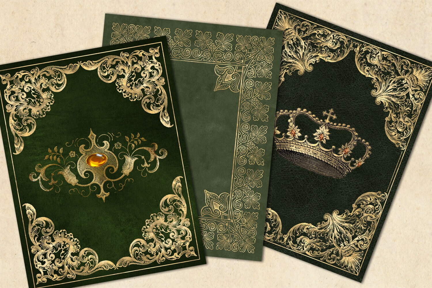 Gilded Green Book Covers, Printable Journal Pages (digital Download) - Etsy