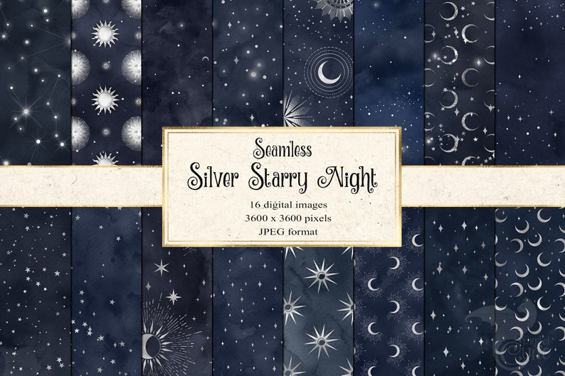 Silver Starry Night Digital Paper Backgrounds Seamless - Etsy