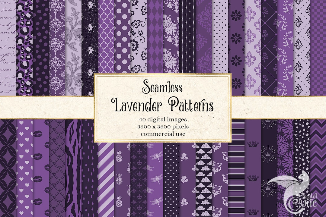 Lavender Digital Paper, 40 Purple Seamless Patterns (digital Download ...