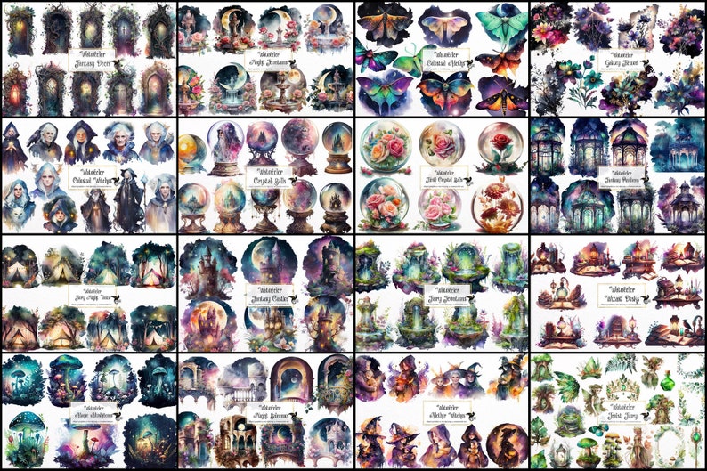 Watercolor Fantasy Graphics Bundle, Magic Clipart (PNG) - Etsy