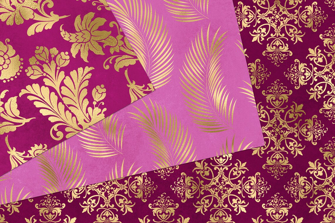 Magenta and Gold Digital Paper Seamless Backgrounds - Etsy