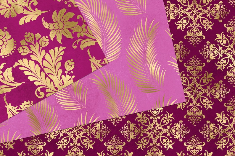 Magenta and Gold Digital Paper Seamless Backgrounds - Etsy