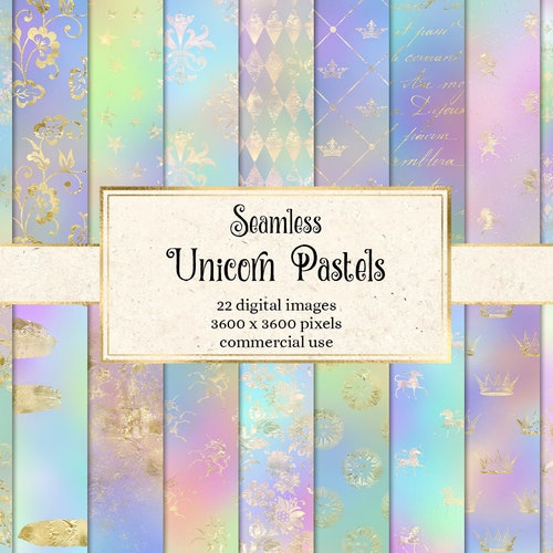Unicorn Pastel Digital Paper Seamless Rainbow and Gold - Etsy