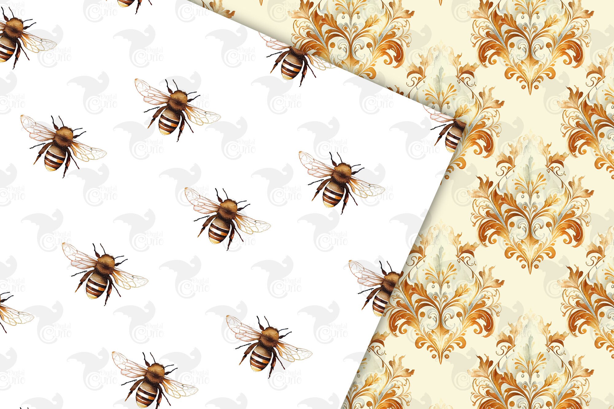Watercolor Honey Bee Digital Paper - Seamless Honeycomb Bee Patterns ...