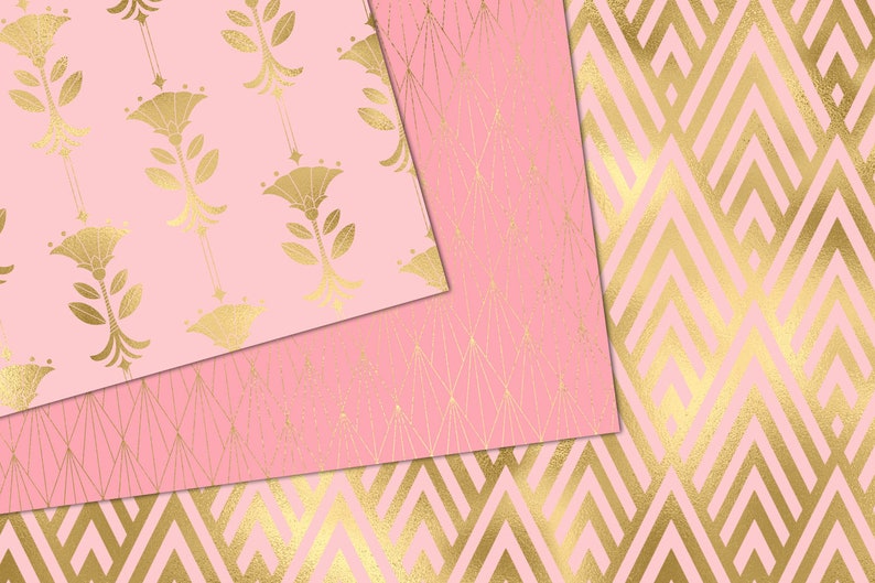 Pink and Gold Art Deco Digital Paper Seamless Deco Patterns | Etsy