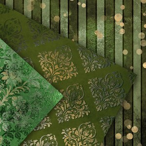 Distressed Green and Gold Digital Paper, Gold Foil Patterns, Vintage ...