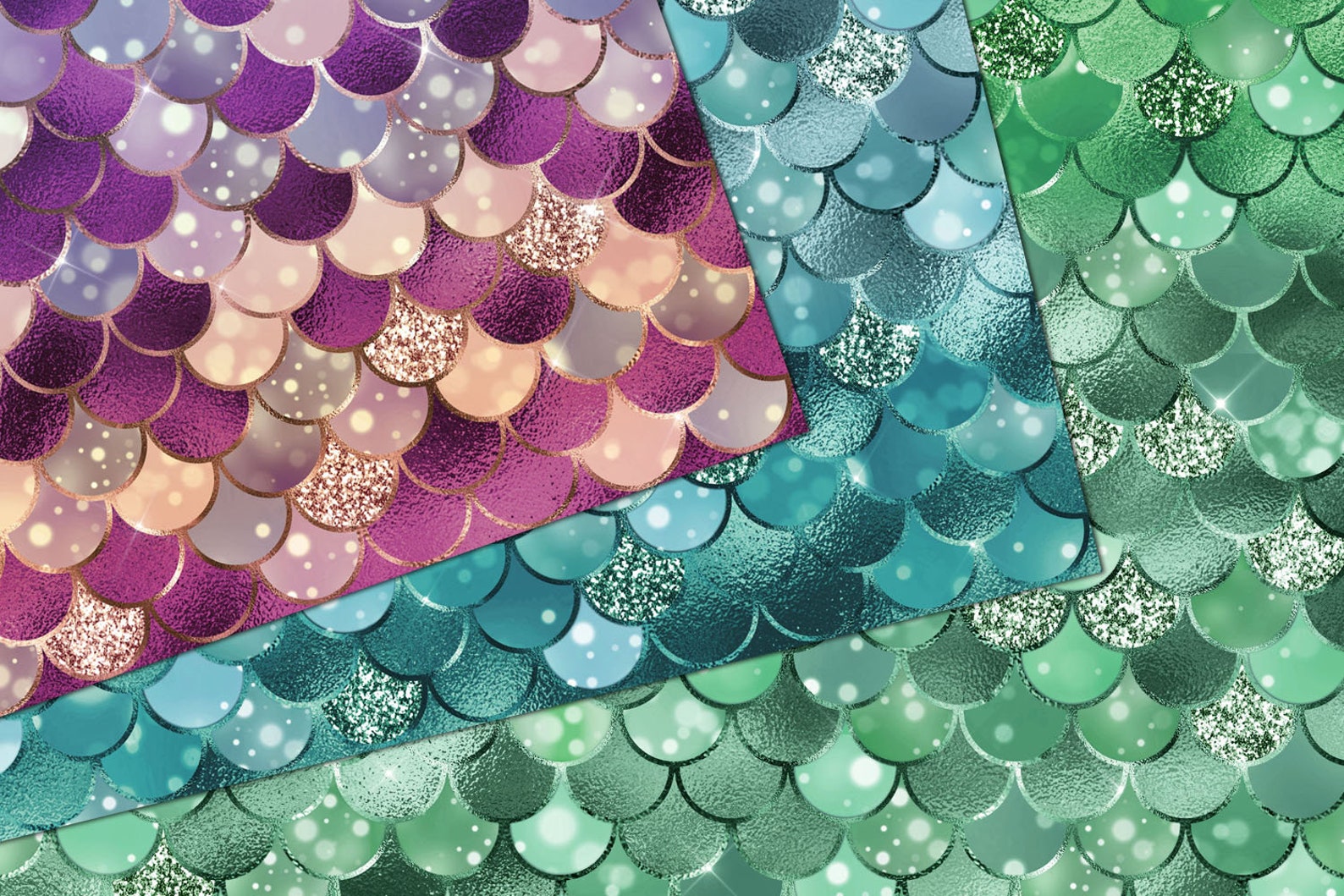 Glitter Mermaid Scales Digital Paper, Bokeh Seamless Textures (digital ...