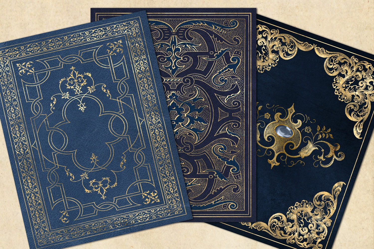 Gilded Blue Book Covers Printable Decorative Gilded Book - Etsy