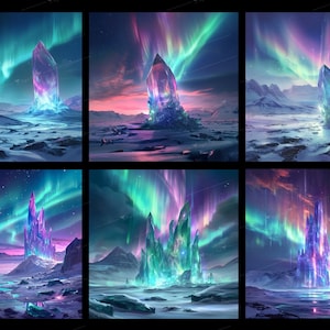 Aurora Crystals Digital Paper, Celestial Digital Paper Fantasy ...