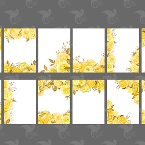 5x7 Yellow and Gold Floral Overlays for Invitations, Planners, Journal ...