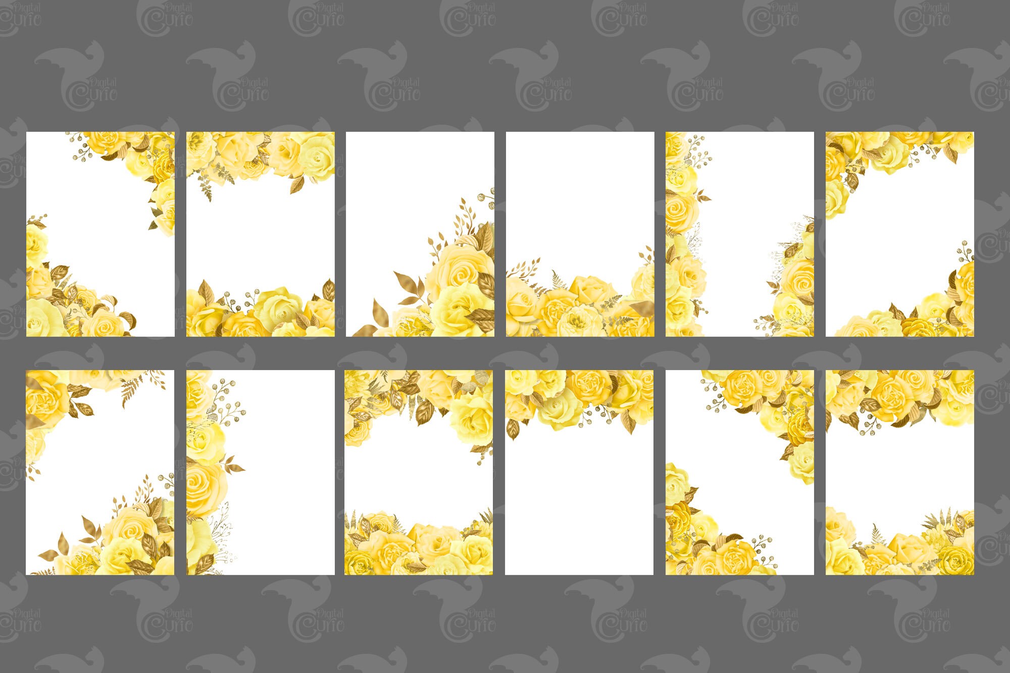 5x7 Yellow and Gold Floral Overlays for Invitations Planners - Etsy