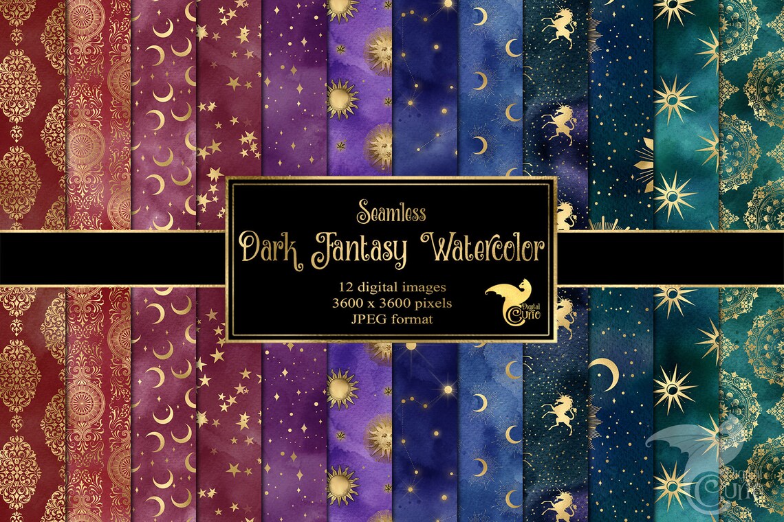 Dark Fantasy Watercolor Digital Paper Seamless Mystic - Etsy