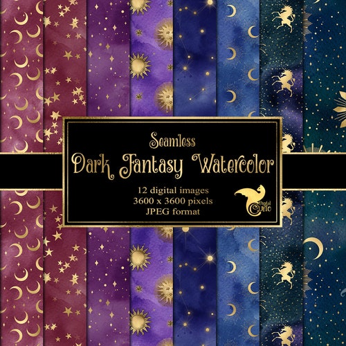 Dark Fantasy Watercolor Digital Paper Seamless Mystic - Etsy Australia