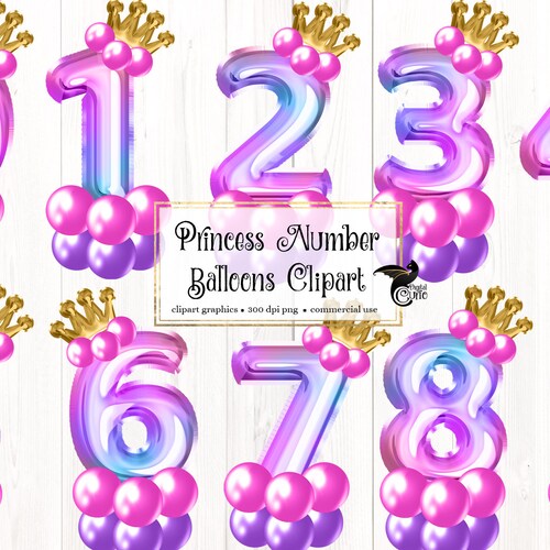 Princess Number Balloon Clip Art Pink and Purple Digital - Etsy