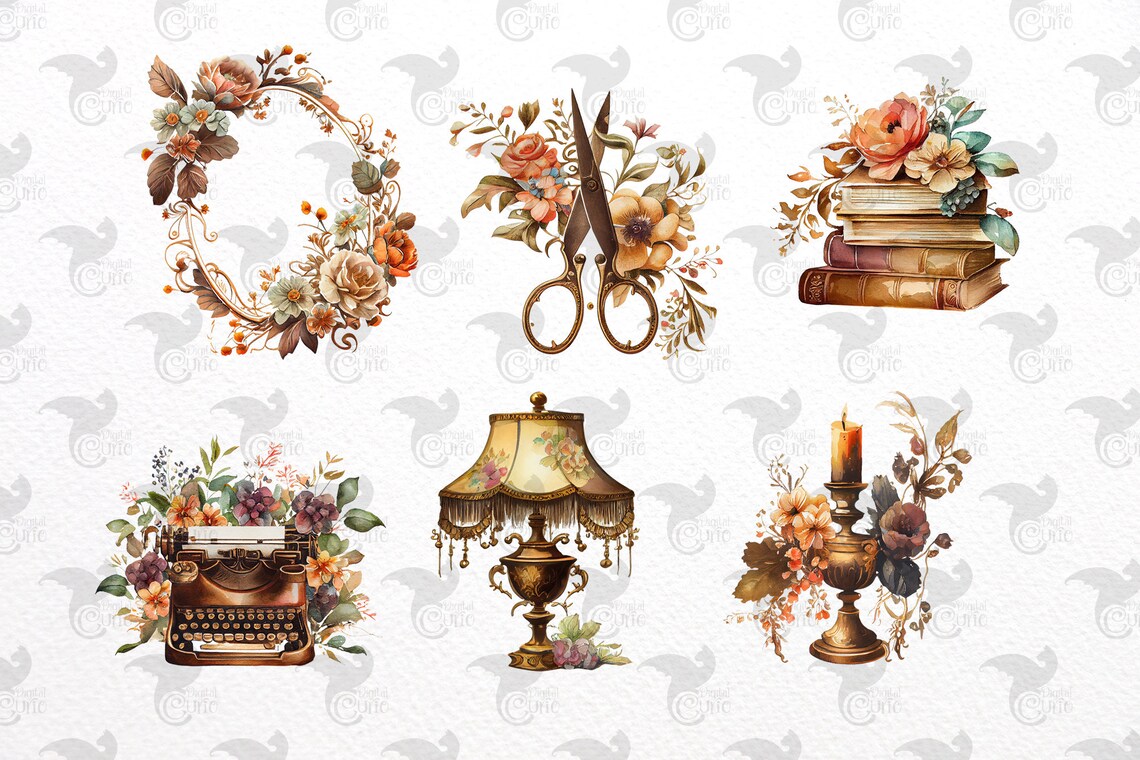 Watercolor Bronze Antique Clipart Vintage Shabby PNG Format - Etsy