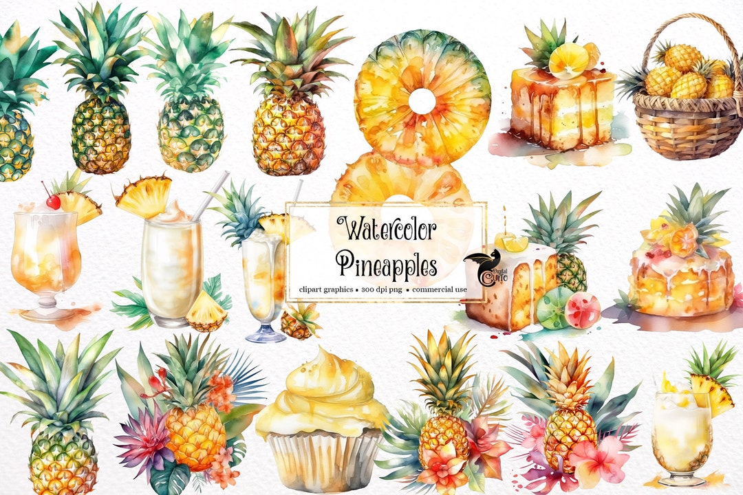 Watercolor Pineapple Clipart - Digital Png Tropical Fruit Graphics for ...