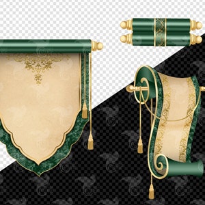 Emerald Scrolls Clipart - Digital Tapestry Clip Art for Magic Fantasy ...