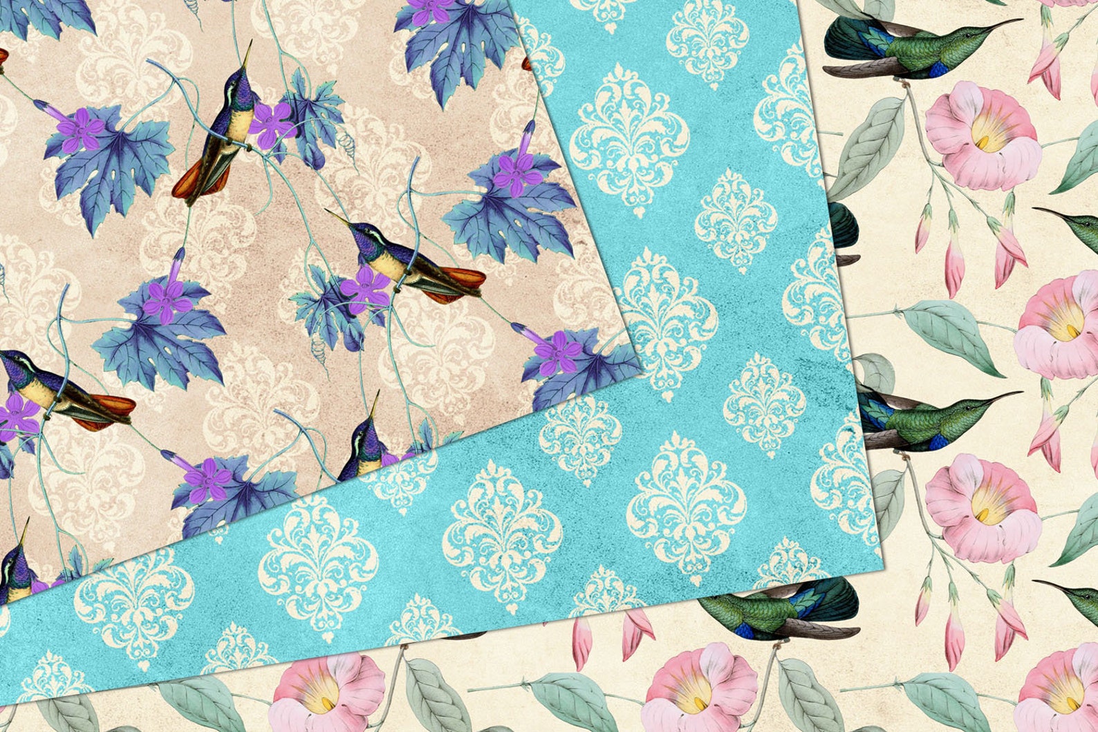 Vintage Blue Hummingbirds Digital Paper Seamless Hummingbird - Etsy