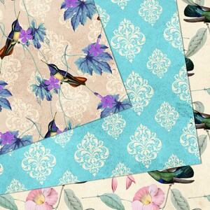 Vintage Blue Hummingbirds Digital Paper, Seamless Hummingbird Patterns ...