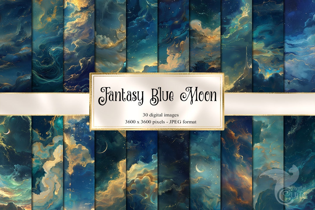 Fantasy Blue Moon Digital Paper, Celestial Digital Paper Fantasy ...