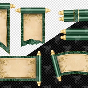 Emerald Scrolls Clipart - Digital Tapestry Clip Art for Magic Fantasy ...
