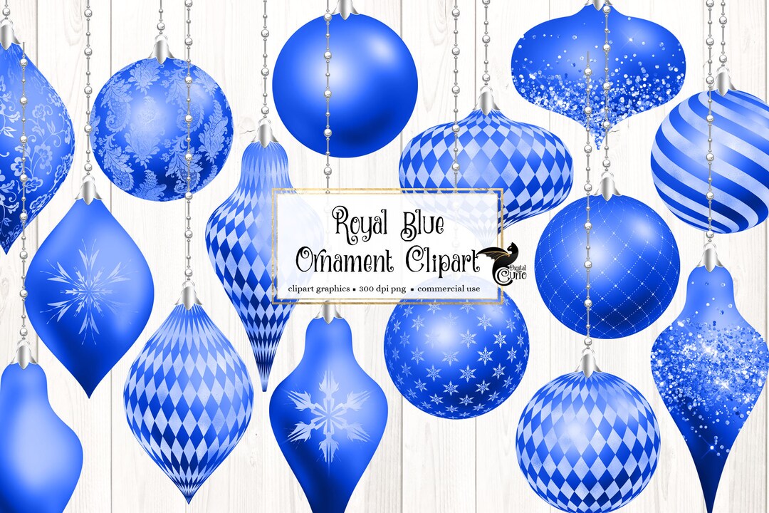 Royal Blue Christmas Ornaments Clipart, Digital Glitter Christmas Ball ...