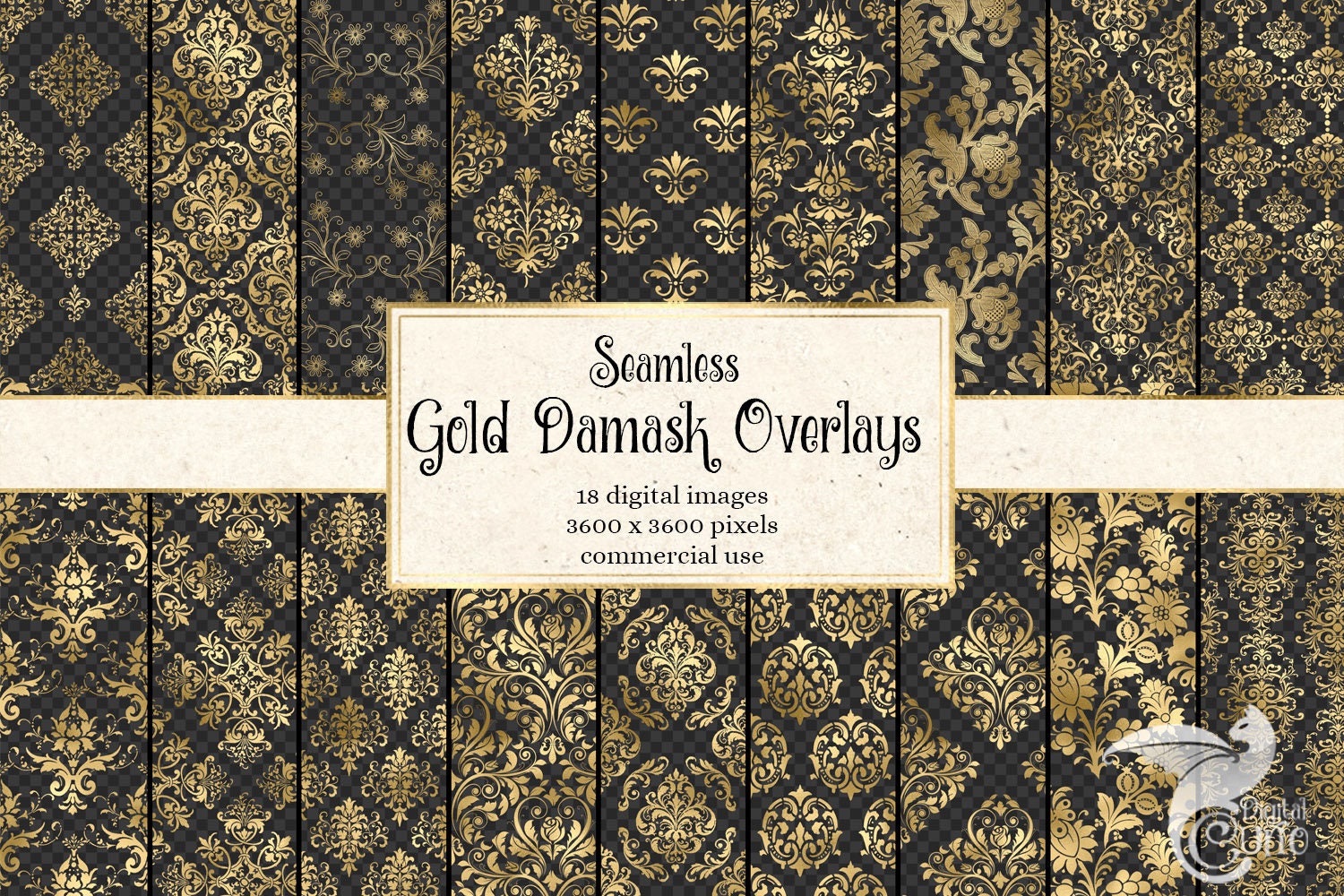 Gold Damask Pattern Overlays, Seamless PNG Files (digital Download) - Etsy