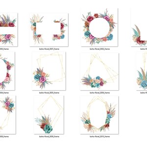 Boho Floral Frames Clipart – Rustic Fall PNG Graphics (digital Download ...