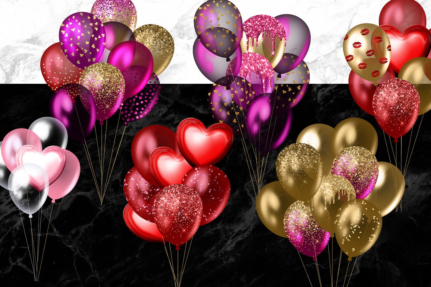 Valentine's Day Balloons Clipart Glitter Balloon Png - Etsy